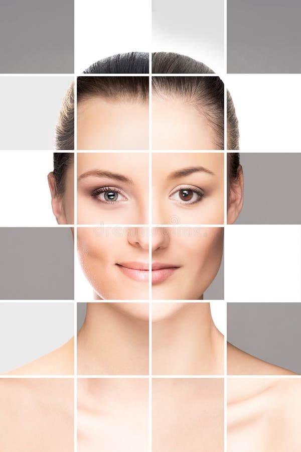 Perfect Female Face Made of Different Faces. Plastic Surgery Concept ...
