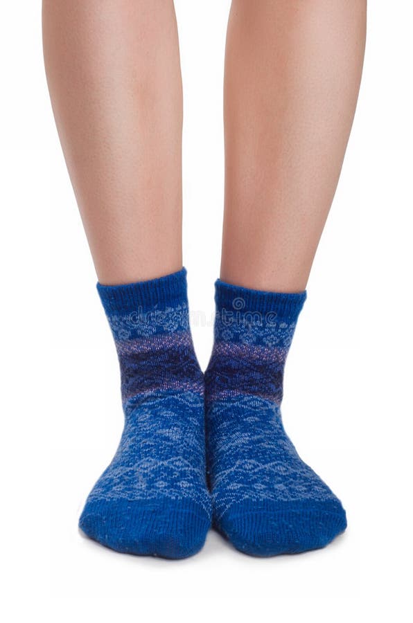 Perfect Female Legs in Blue Knitted Socks Stock Photo - Image of care ...