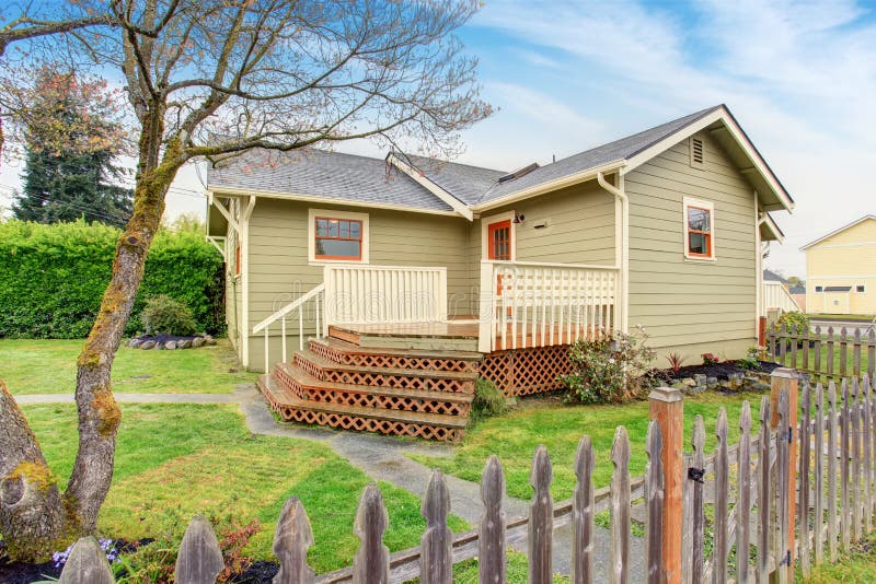 Perfect Fenced Back Yard Woth a Deck. Stock Image - Image of view ...
