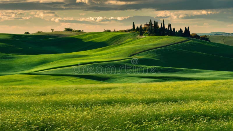 Perfect Field of Spring Grass Tuscany Italy Stock Illustration ...