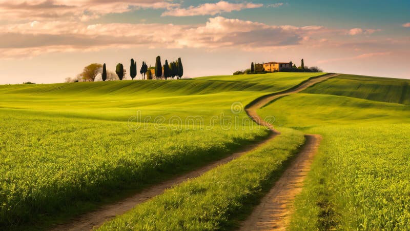 Perfect Field of Spring Grass Tuscany Italy Stock Illustration ...