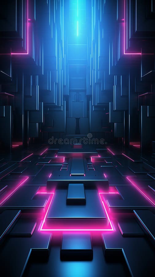 Neon Tech Style Design in Abstract Shapes and Lines. Stock Illustration ...