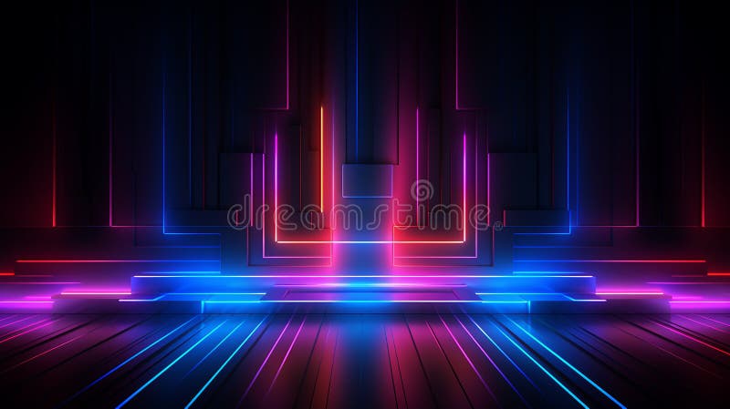 Neon Tech Style Design in Abstract Shapes and Lines. Stock Illustration ...