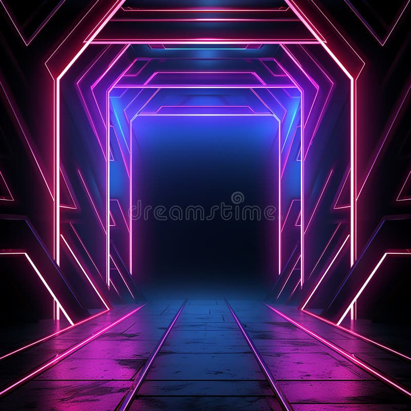 Neon Tech Style Design in Abstract Shapes and Lines. Stock Illustration ...