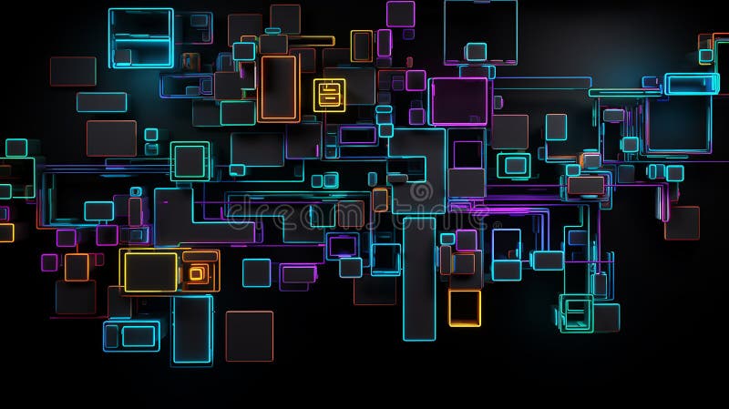 Neon Tech Style Design in Abstract Shapes and Lines. Stock Illustration ...