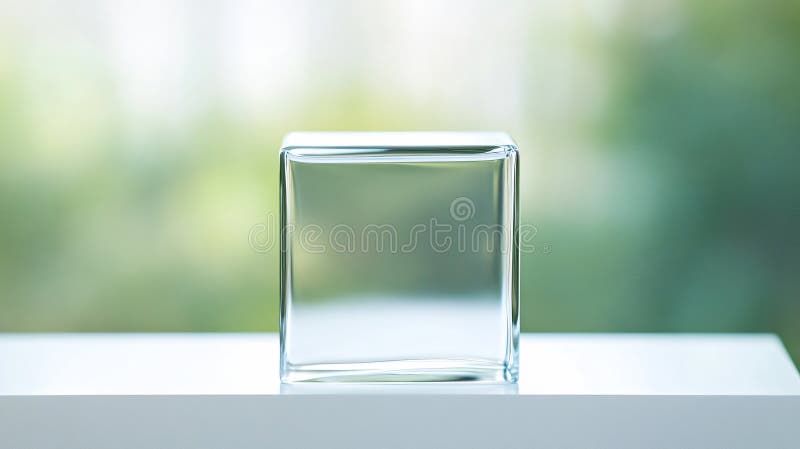 Perfect Glass Cube Placed on a Reflective Surface with a Blurred ...