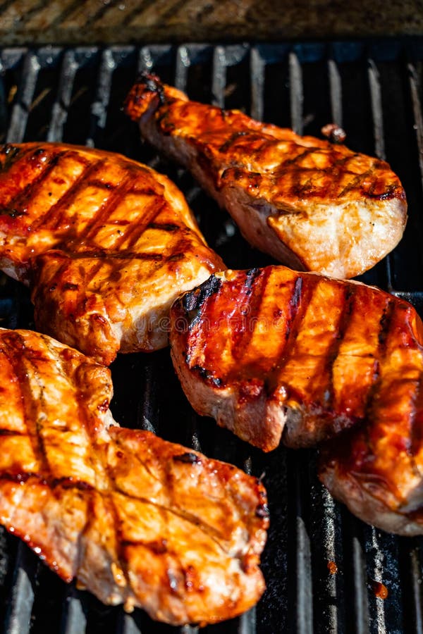 Perfect Grill Marks on Juicy Pork Chops. Calgary, Alberta, Canada Stock ...