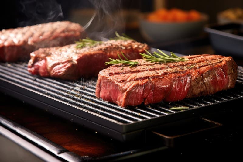 Perfect Grill Marks on Steaks on a Smart Grill Stock Illustration ...