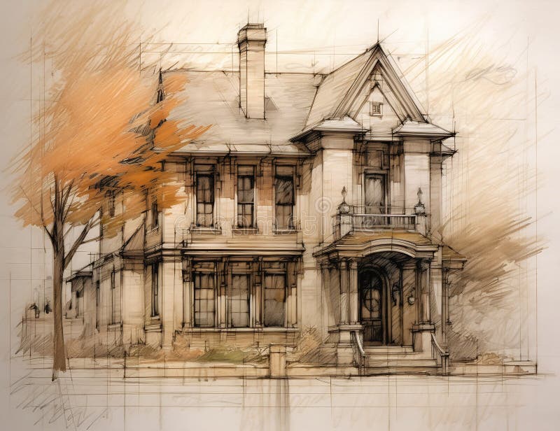 The Perfect House: a Pre-drawn House with a Tree in Front, Earth Stock ...