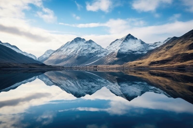 A Perfect Mirror Reflection of a Mountain on a Calm Lake Stock Photo ...