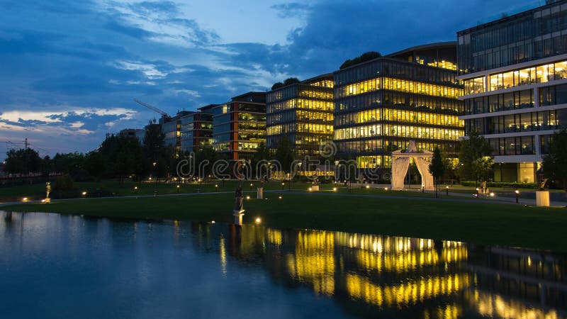 Perfect Modern Office Buildings at Dusk Stock Photo - Image of empty ...