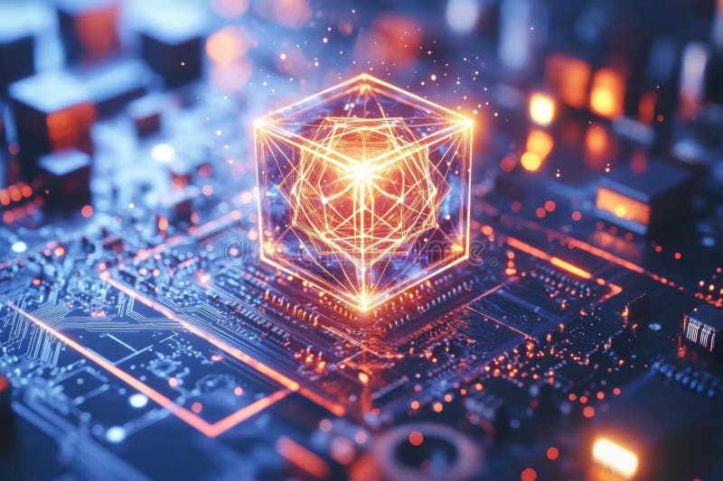 A Perfect Neon Metatron S Cube, Aglow with Circuit Board Elements ...