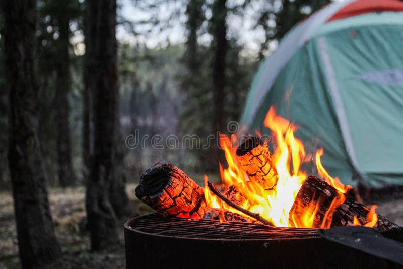 Camping at Night with a Fire Stock Image - Image of people, vacation ...