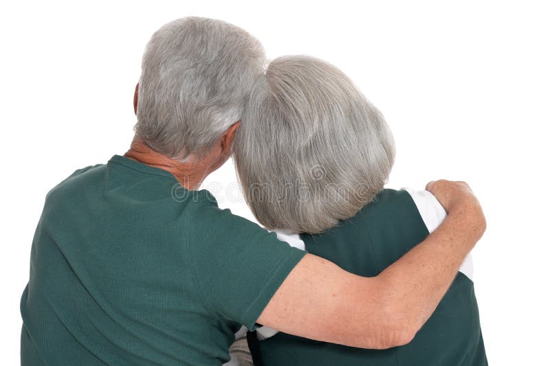 Perfect Old Couple Posing on a White Background, Back View Stock Photo ...