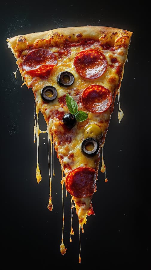 Perfect Pepperoni Pizza Slice with Cheese Dripping in Dark Setting ...