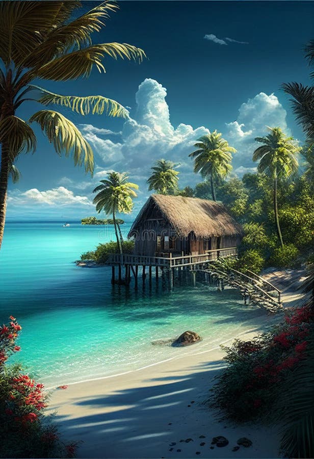 The Perfect Place To Relax on a Tropical Beach. AI Generated. Stock ...