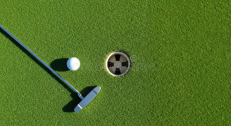 Perfect Putt: Golf Ball, Putter, and Hole on Green Turf Stock Image ...
