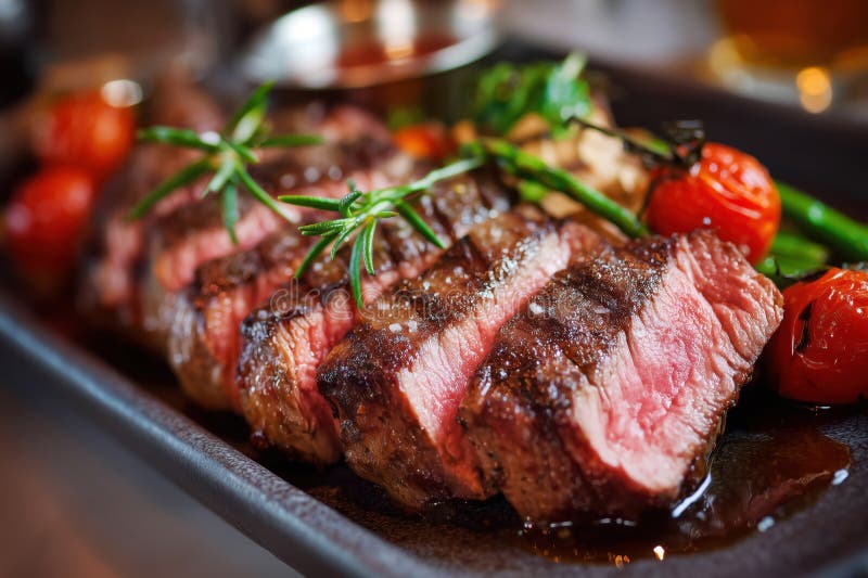 Perfect Rare Steak with Vegetables, Sauce and Spices Stock Illustration ...