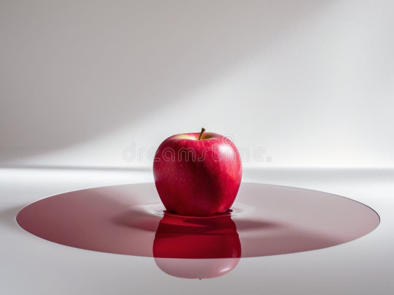 A Perfect Red Apple Immersed in a Pool of Liquid, with Minimalist ...