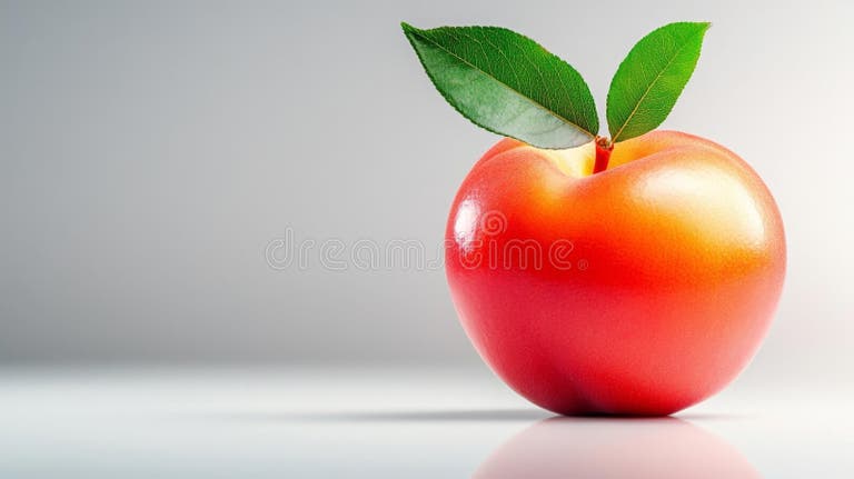 Perfect Red Apple with a Leaf on Reflective Surface Stock Illustration ...