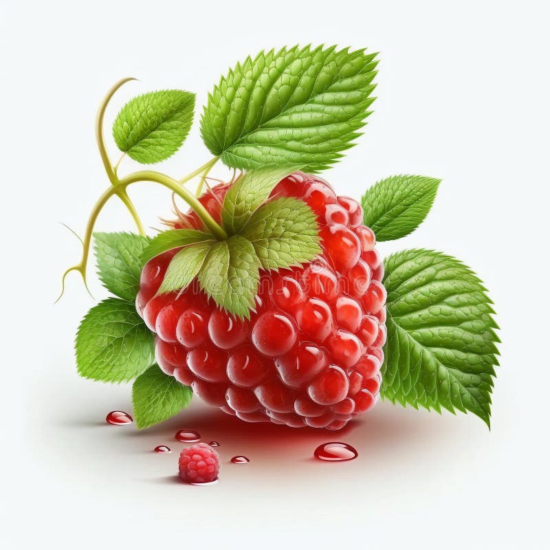 Perfect Red Raspberry with Leaves on White , Generative AI Stock Image ...