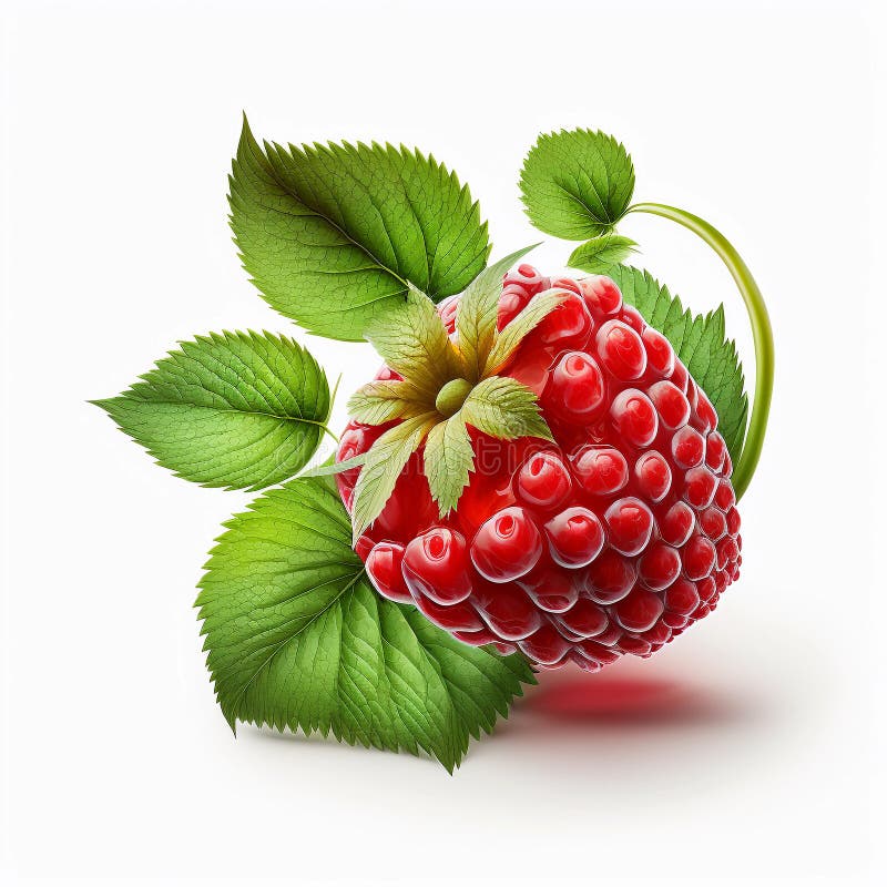 Perfect Red Raspberry with Leaves on White , Generative AI Stock Image ...