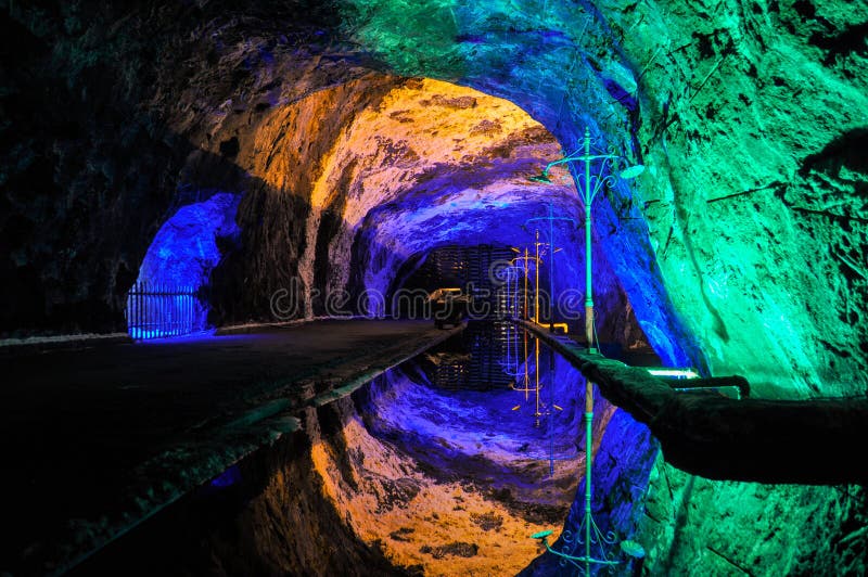 Perfect Reflection in Nemocon Salt Mines, Colombia Stock Photo - Image ...