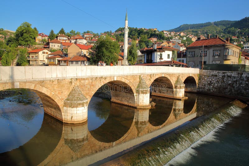 Perfect Reflections of Sehercehaja Bridge in the Miljacka River, with ...