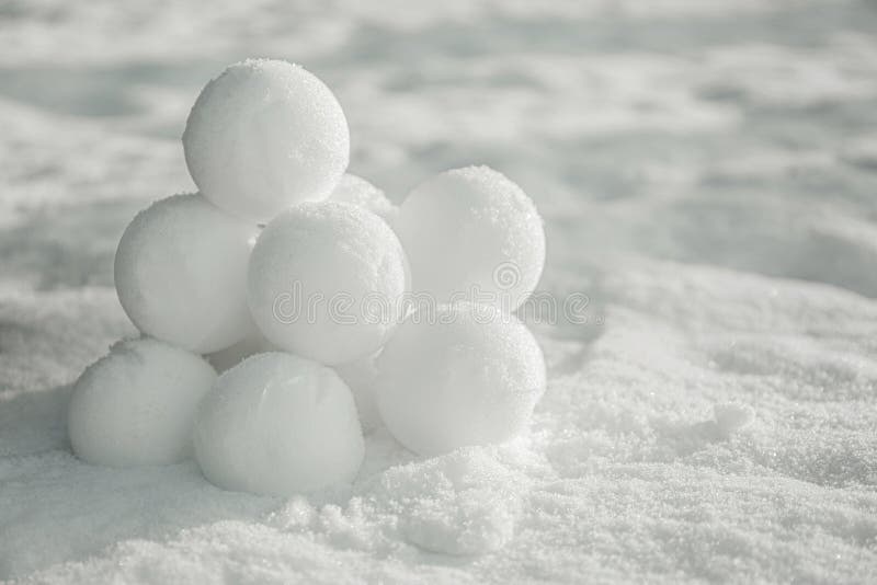 Perfect Round Snowballs on Snow Outdoors, Closeup. Space for Text Stock ...