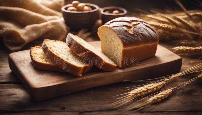 Rustic Bread and Wheat on Vintage Wood Table Stock Illustration ...