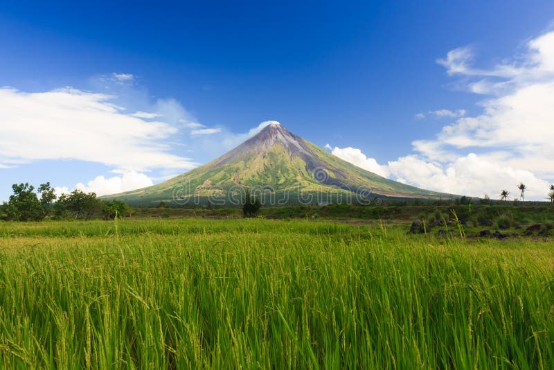 Mayon Volcano Smoking stock photo. Image of smoke, active - 4388094