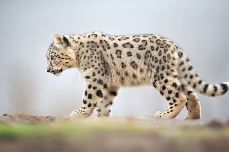 Perfect Side View of Snow Leopard Stalking Stock Photo - Image of ...