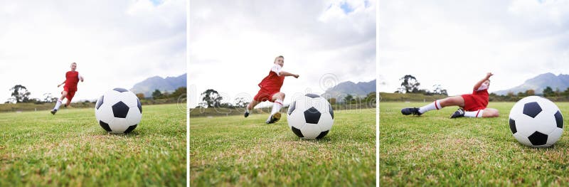 The Perfect Slide Tackle. Composite Image a Young Boy Performing a ...