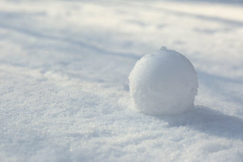 Perfect Snowball on Snow Outdoors, Closeup. Space for Text Stock Photo ...
