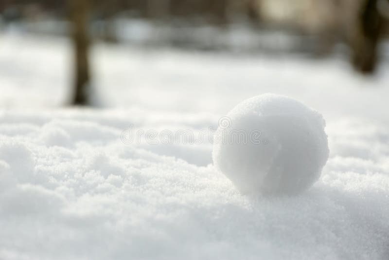 Perfect Snowball on Snow Outdoors, Closeup. Space for Text Stock Photo ...