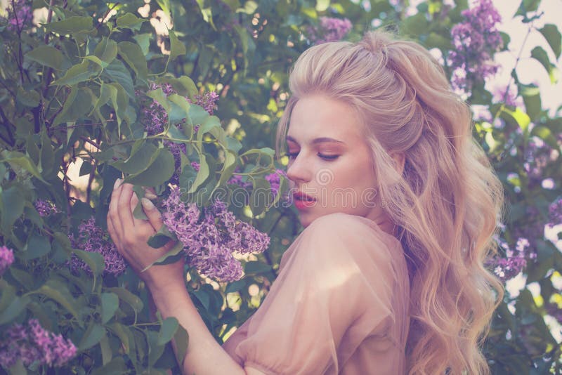 Perfect Spring Woman with Flowers Outdoors Stock Image - Image of ...