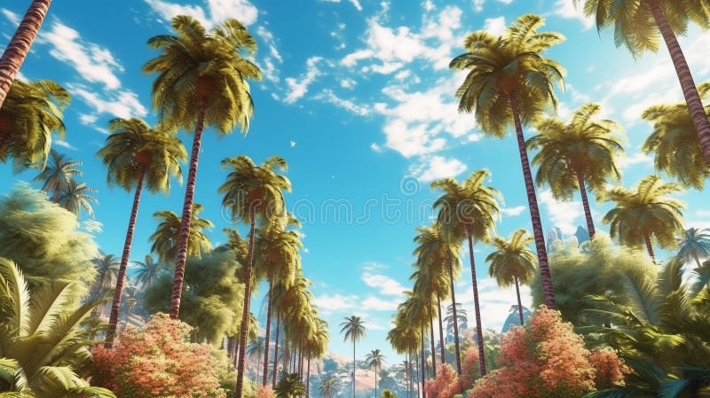 A Perfect Summer Day and Tall Palms. Generative AI Stock Illustration ...