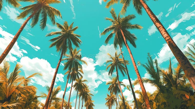 A Perfect Summer Day and Tall Palms. Generative AI Stock Illustration ...