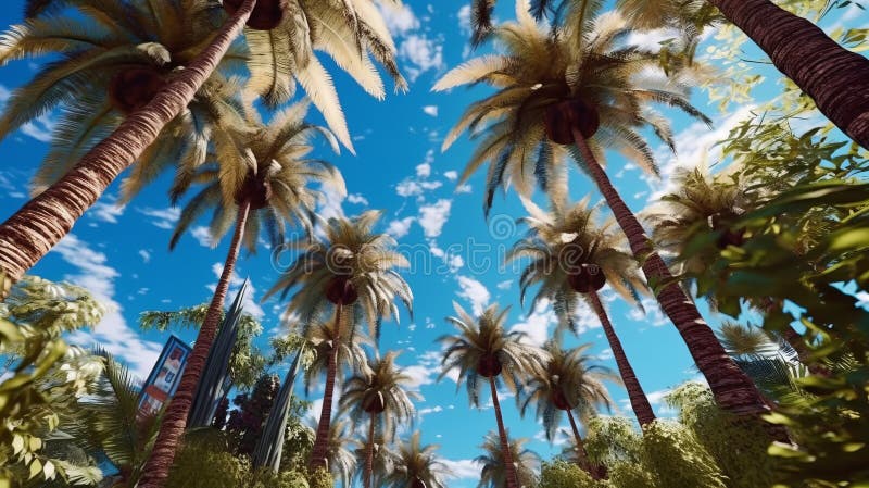 A Perfect Summer Day and Tall Palms. Generative AI Stock Illustration ...