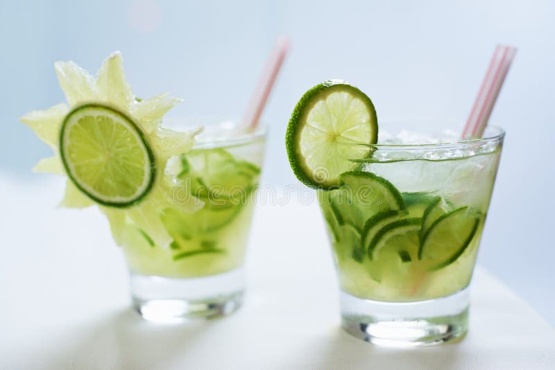 The Perfect Summer Refresher. Two Beverages in Glasses Decorated with ...
