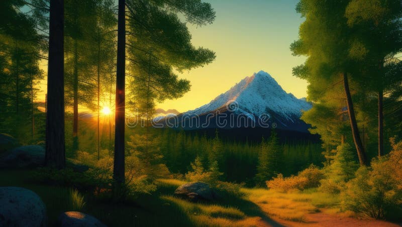Perfect View of the Landscape of Sunset Golden Hour the Mountains and ...