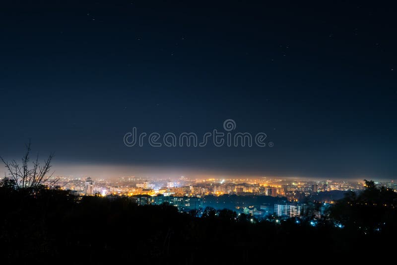 Perfect View of a Small Night City with Its City Lights, a Splendid ...