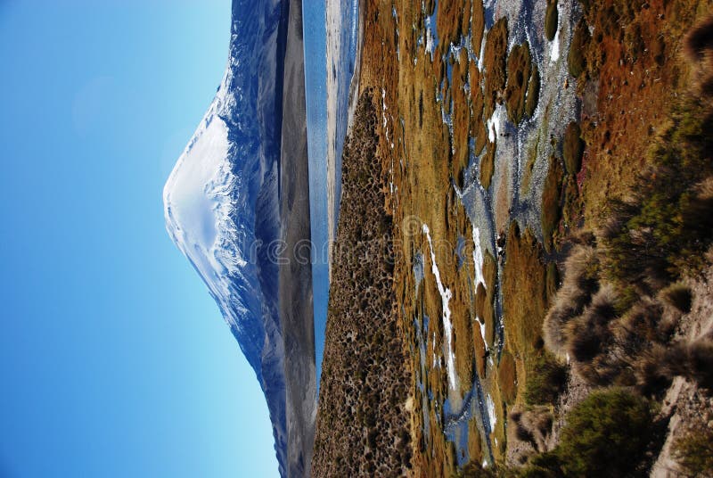 Perfect Volcano Covered with Snow Stock Photo - Image of chungara ...