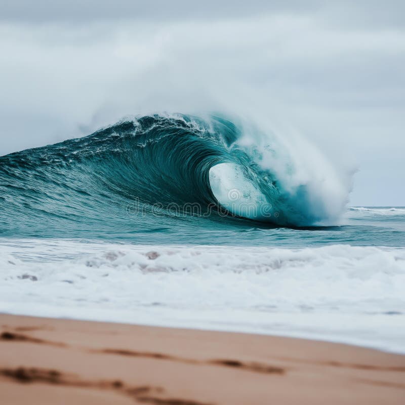 Perfect Wave. Beautiful Blue Ocean Wave on a Beach Stock Illustration ...