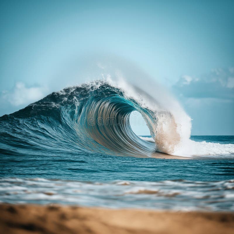 Perfect Wave. Beautiful Blue Ocean Wave on a Beach Stock Illustration ...