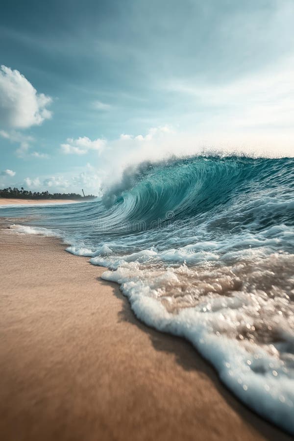Perfect Wave. Beautiful Blue Ocean Wave on a Beach Stock Illustration ...