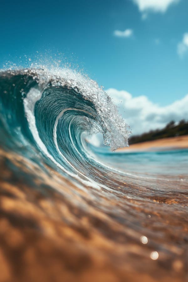 Perfect Wave. Beautiful Blue Ocean Wave on a Beach Stock Illustration ...