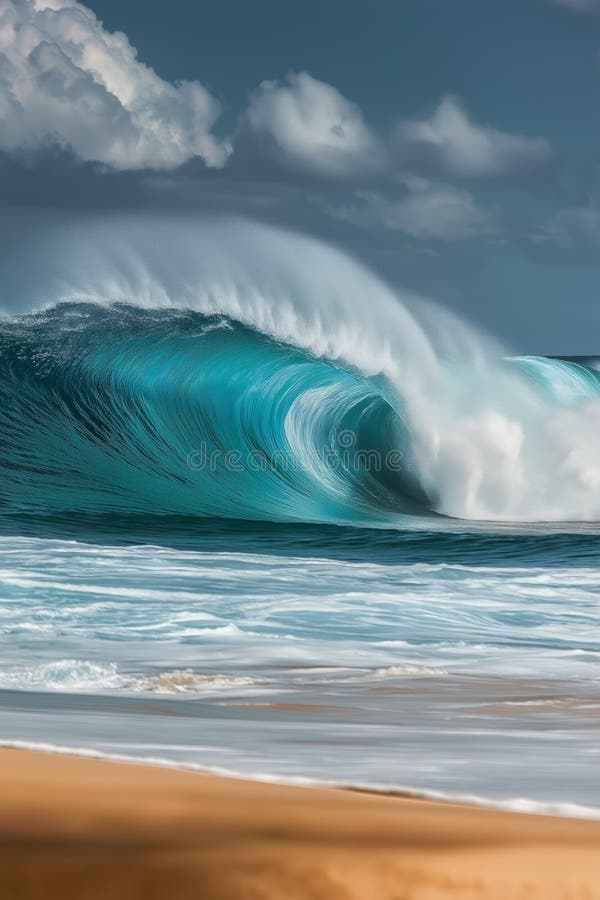 Perfect Wave. Beautiful Blue Ocean Wave on a Beach Stock Illustration ...