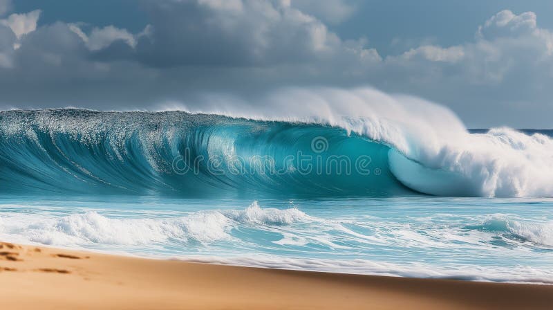 Perfect Wave. Beautiful Blue Ocean Wave on a Beach Stock Illustration ...