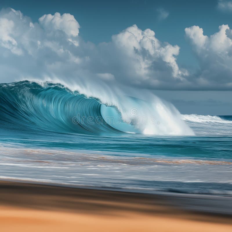 Perfect Wave. Beautiful Blue Ocean Wave on a Beach Stock Illustration ...